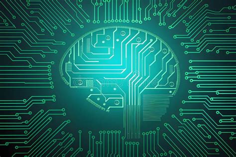 Complex Cyborg Brain Design Depicted On Glowing Circuit Board Stock Illustration Illustration