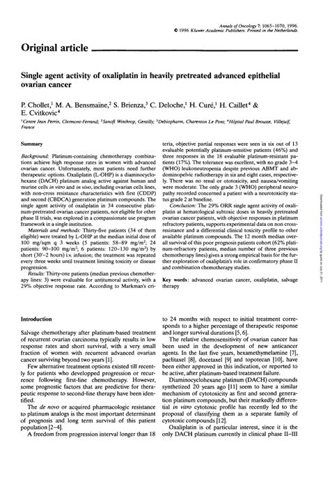 Pdf Single Agent Activity Of Oxaliplatin In Heavily Pretreated