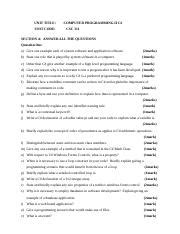 CSC 311 Exam 1 Docx UNIT TITLE COMPUTER PROGRAMMING II C UNIT CODE CSC 311 SECTION A