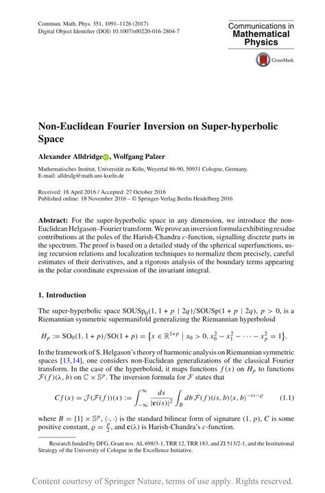 Non Euclidean Fourier Inversion On Super Hyperbolic Space Request Pdf