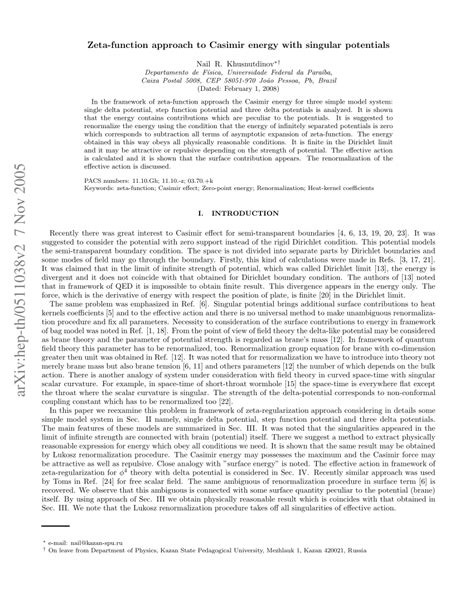 Pdf Zeta Function Approach To Casimir Energy With Singular Potentials