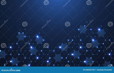 Technology Abstract Lines And Dots Connect Background With Hexagons Hexagon Grid Stock