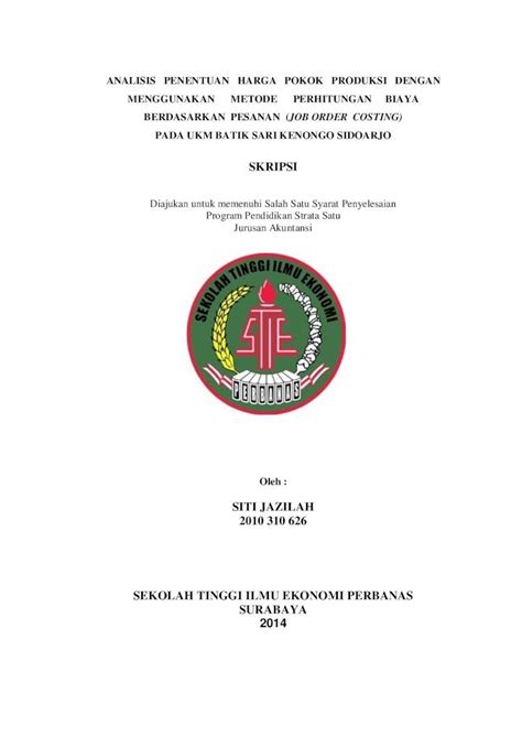 PDF ANALISIS PENENTUAN HARGA POKOK PRODUKSI Eprints Perbanas Ac Id COVER Pdfskripsi