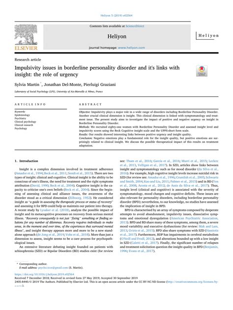 Pdf Impulsivity Issues In Borderline Personality Disorder And Its