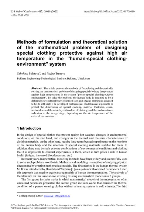 Pdf Methods Of Formulation And Theoretical Solution Of The