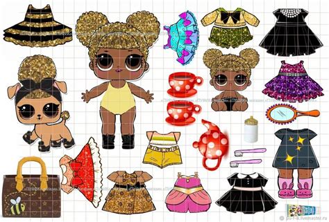 Картинки Кукла лол с одеждой для вырезания бумажная 38 шт 3105