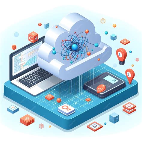 3d Flat Vector As Cloud Computing With Quantum Computing Integration And Quantum Symbols Concept