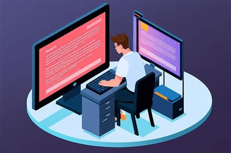 Flat 3d Isometric Software Developer Or Programmer Coding On Pc Computer Premium Ai Generated