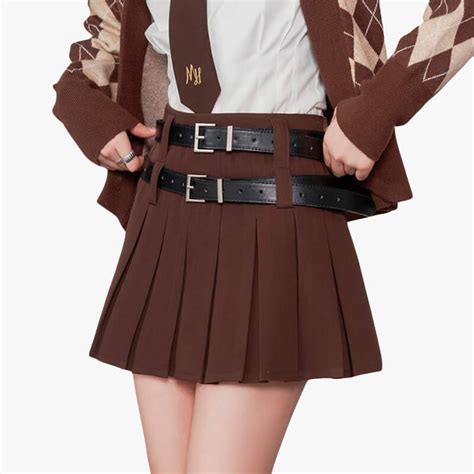 Schoolgirl Aesthetic Double Belt Pleated Skirt Ac Shop