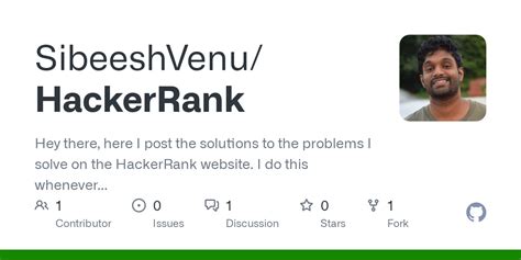 GitHub SibeeshVenu HackerRank Hey There Here I Post The Solutions To The Problems I Solve On