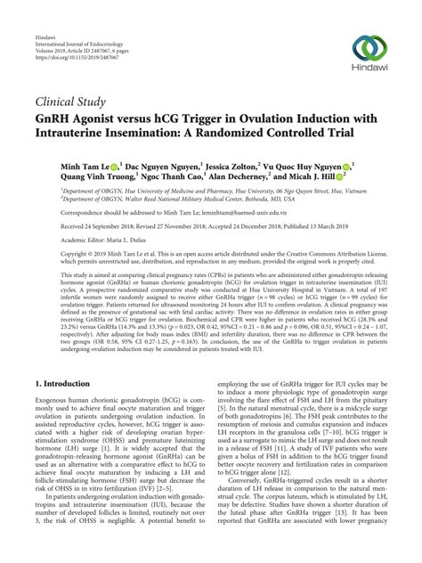 Pdf Gnrh Agonist Versus Hcg Trigger In Ovulation Induction With Intrauterine Insemination A