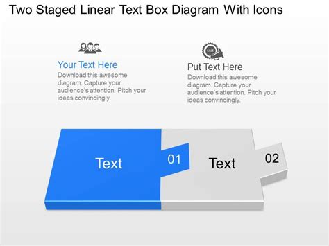 Bk Two Staged Linear Text Box Diagram With Icons Powerpoint Template Slide PPT Images Gallery