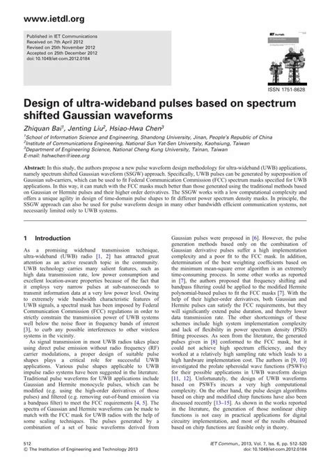 Pdf Design Of Ultra Wideband Pulses Based On Spectrum Shifted Gaussian Waveforms Dokumen Tips