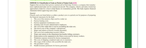 Solved EXERCISE Classification Of Costs As Period Or Chegg