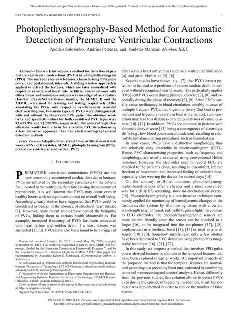 Pdf Photoplethysmography Based Method For Automatic Detection Of Premature Ventricular