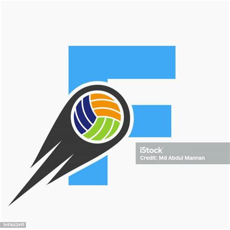 움직이는 배구 공 아이콘이 있는 문자 F 배구 개념입니다 배구 스포츠 유형 템플릿 Championship에 대한 스톡 벡터 아트 및 기타 이미지 Championship