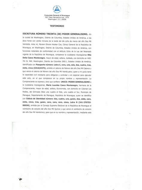 Poder Generalisimo De Rita Delia A Malu Pdf Bancos Nicaragua