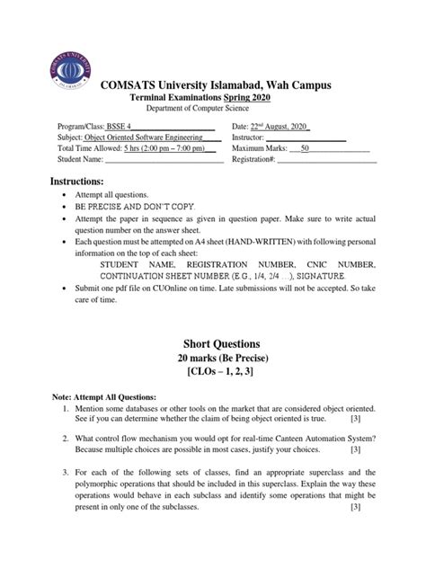 Terminalexam Oose Pdf Class Computer Programming Object
