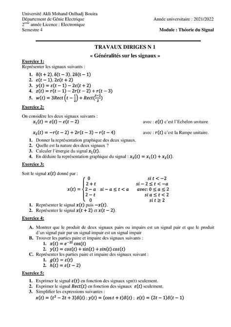 TD1 avec solution Notes Université Akli Mohand Oulhadj Bouira Département de Génie
