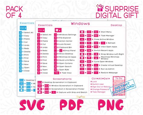 Keyboard Shortcuts Printable Stickers Window Shortcuts Decal Clipart Pack Of 4 Instant