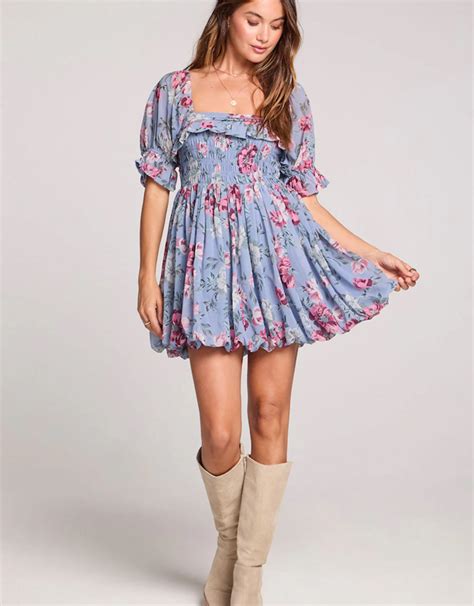 Ventura Mini Dress In Dusty Blue Floral Adorn Boutique