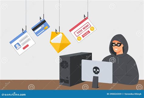 Hacker Phishing Attack Web Fraud Online Security Threats And Spam Danger Stock Illustration