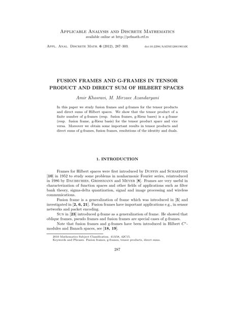 Pdf Fusion Frames And G Frames In Tensor Product And Direct Sum Of Hilbert Spaces