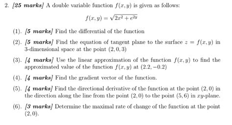 Solved 2 25 Marks A Double Variable Function Fx Y Is