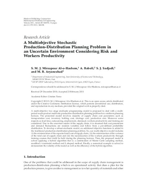 pdf a multiobjective stochastic production distribution planning