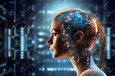 Premium Photo Attractive Robot Woman With Artificial Intelligence Near Super Computer