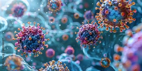 Microscopic View Of Body Cells Microbes Bacteria And Viruses In A Biological Laboratory Setting