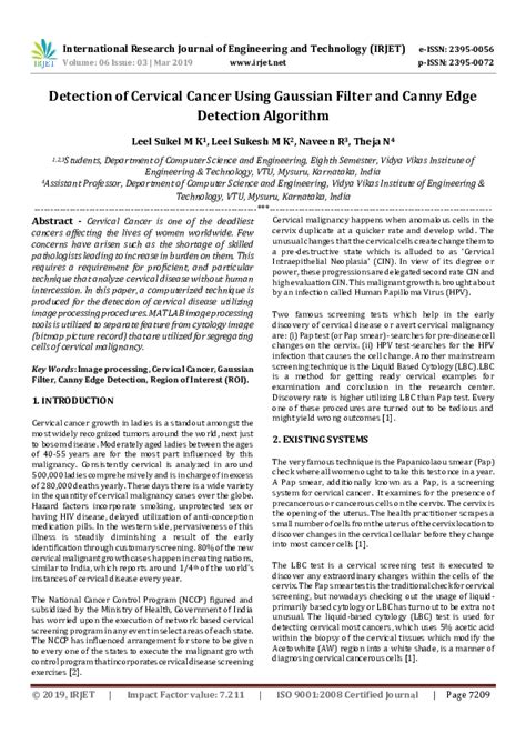 Pdf Irjet Detection Of Cervical Cancer Using Gaussian Filter And Canny Edge Detection Algorithm