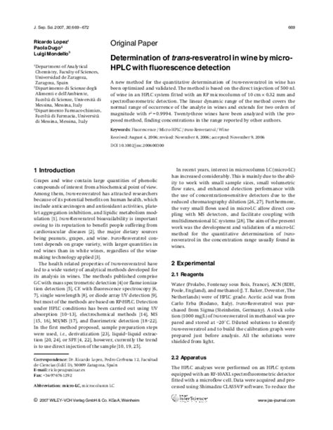 determination oftrans resveratrol in wine by micro hplc with