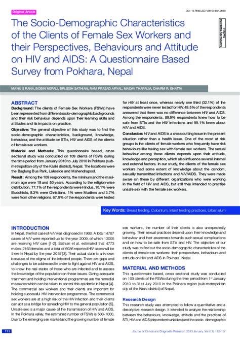 Pdf The Socio Demographic Characteristics Of The Clients Of Female Sex Workers And Their