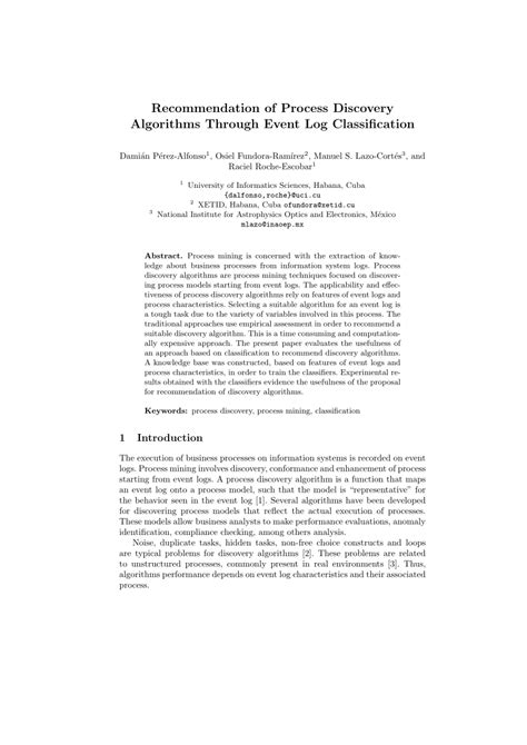 Pdf Recommendation Of Process Discovery Algorithms Through Event Log