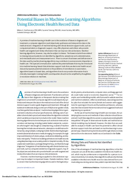 Pdf Potential Biases In Machine Learning Algorithms Using Electronic Health Record Data