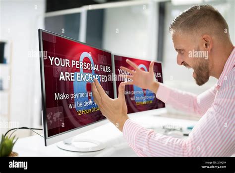 Ransomware Cyber Attack Showing Personal Files Encrypted Screen Stock