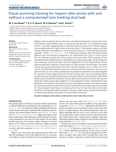 Pdf Visual Scanning Training For Neglect After Stroke With And