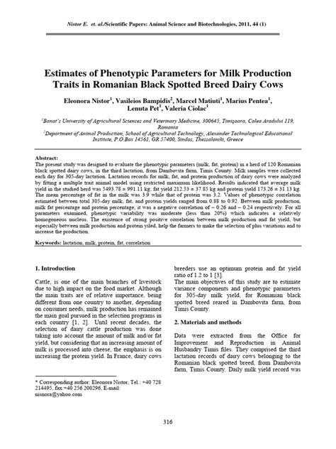 Estimates Of Phenotypic Parameters For Milk Production Traits In