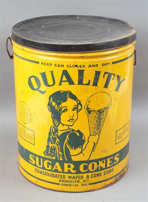 Sold At Auction Antique Sugar Cones Tin Yellow With Blue Tin Litho