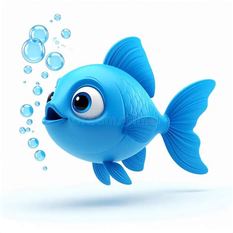 Playful Blue Cartoon Fish Blowing Bubbles Stock Illustration