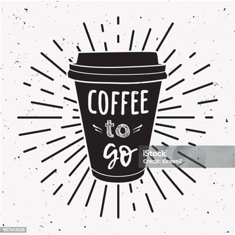 받아 멀리 커피 컵 문구 가 커피와 빈티지 빛을 광선의 벡터 그림 음료 및 음료 메뉴 또는 카페 디자인에 대 한 그림 0명에 대한 스톡 벡터 아트 및 기타 이미지 Istock