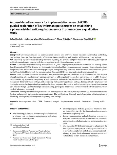 Pdf A Consolidated Framework For Implementation Research Cfir