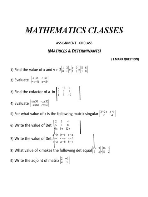 Matrices Pdf Matrix Theory Mathematical Concepts