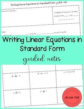 Writing Linear Equations In Standard Form Guided Notes