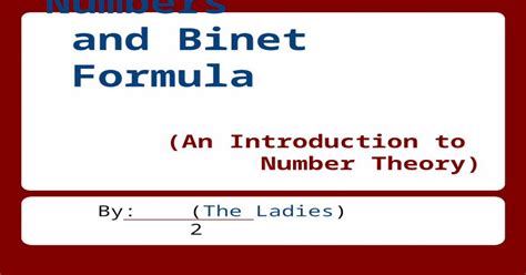 Pptx Fibonacci Numbers And Binet Formula An Introduction To Number