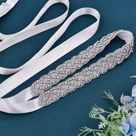 Silver Rhinestone Belt For Wedding Dress Handmade Beaded Accessories