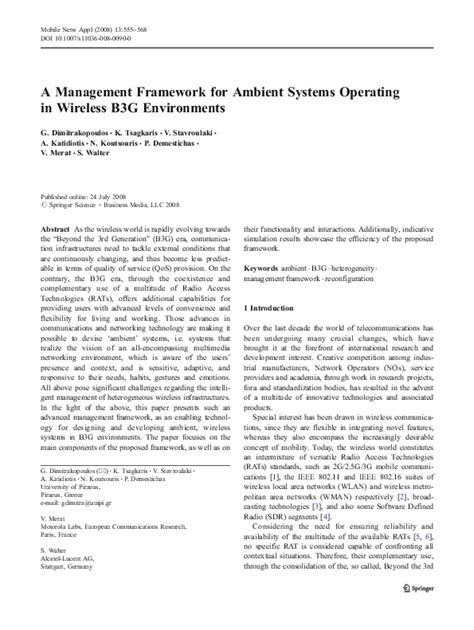 pdf a management framework for ambient systems operating in wireless