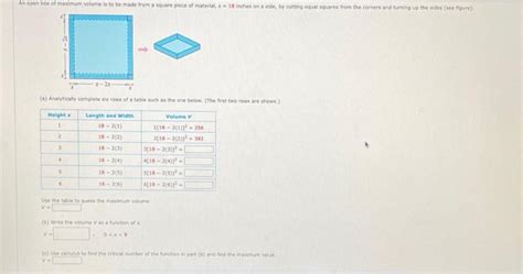 solved an open box of maximum volume is to be made from a