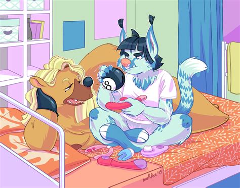 Rule 34 Ambiguous Gender Anthro Bear Bed Bedroom Blonde Hair Bodily Fluids Clothing Crossed